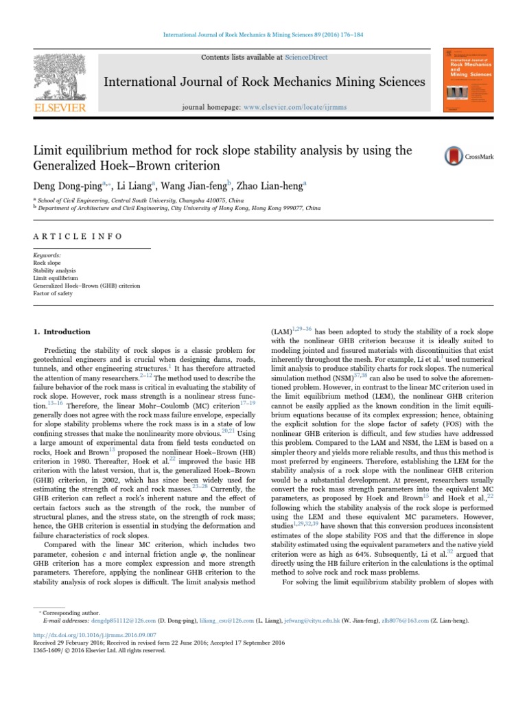 2016 - Limit Equilibrium Method For Rock Slope Stability Analysis by ...