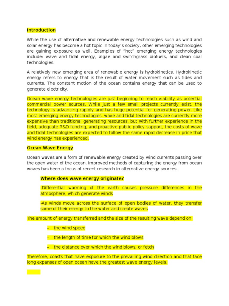 Ocean Wave Energy | PDF | Wind Power | Renewable Energy
