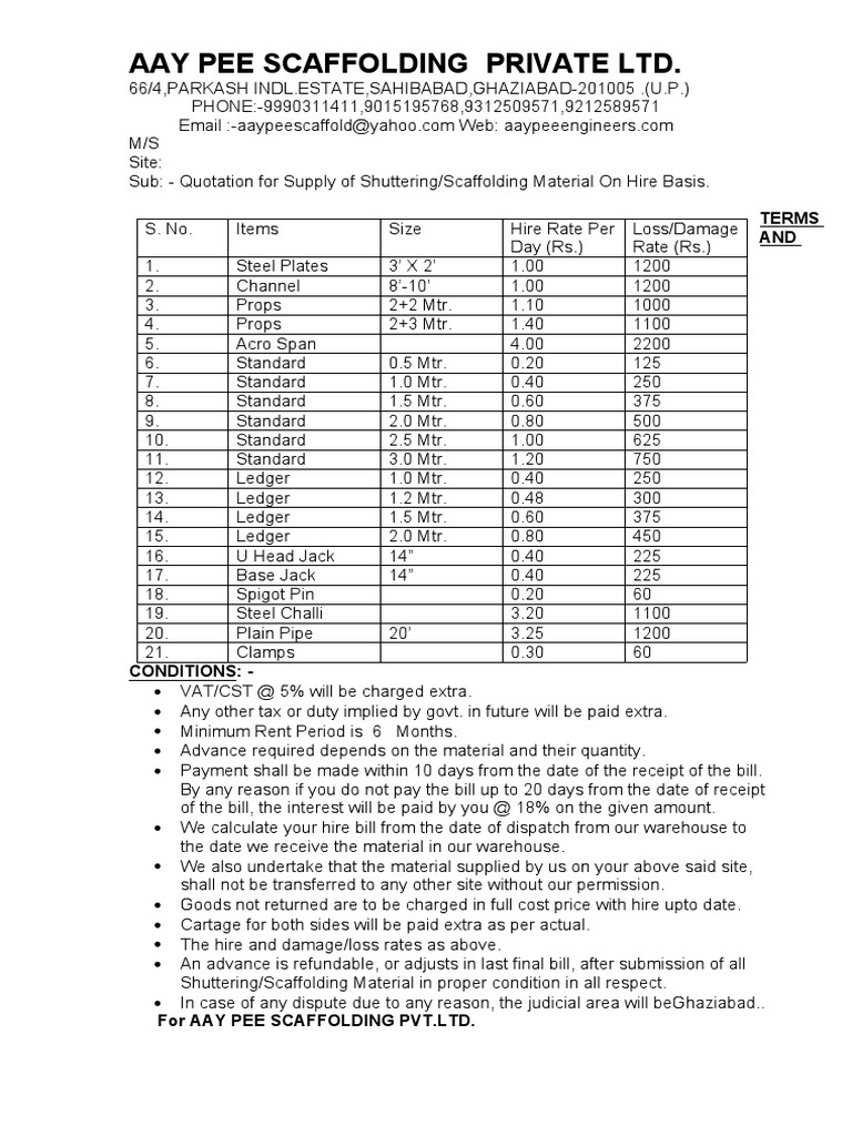 Scaffolding Hire Rates and Terms | PDF | Technology & Engineering