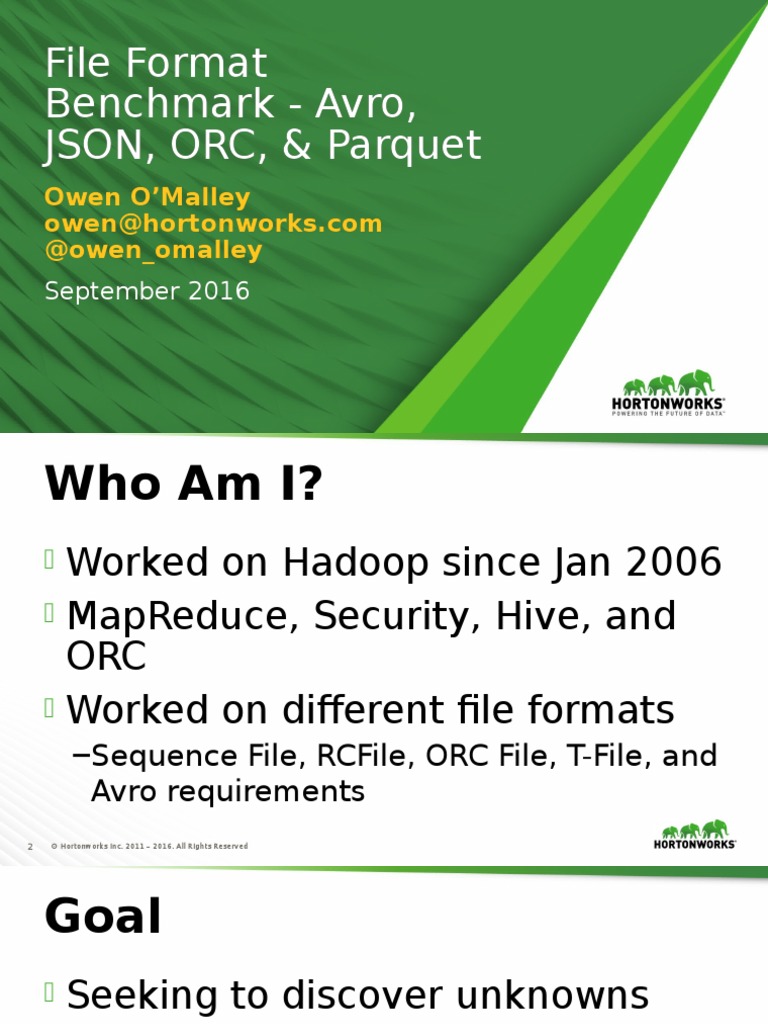 File Format Benchmark - Avro, JSON, OrC, and Parquet Presentation 1 ...