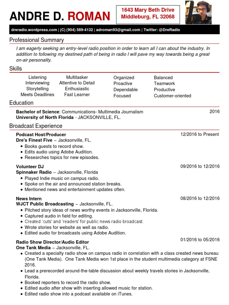 Entry-Level Radio Professional Resume | PDF | Career & Growth | Social ...