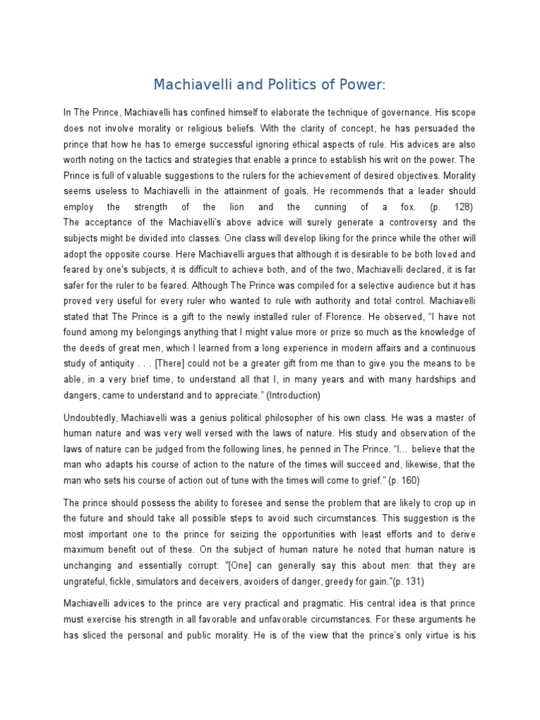 Machiavelli and Politics of Power | PDF | The Prince | Niccolò Machiavelli