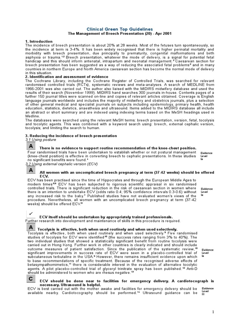 Clinical Green Top Guidelines: 3.1 Using Posture | PDF | Caesarean ...