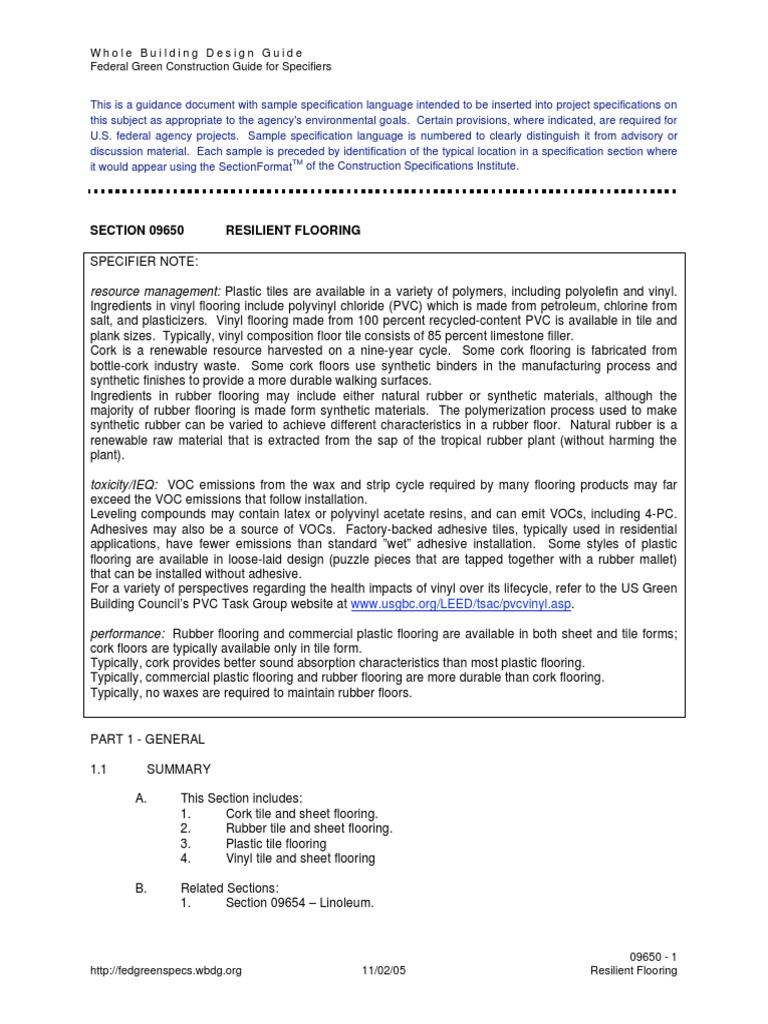 SECTION 09650 Resilient Flooring: Whole Building Design Guide Federal ...
