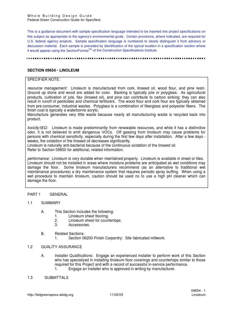 Section 09654 - Linoleum: Whole Building Design Guide Federal Green ...