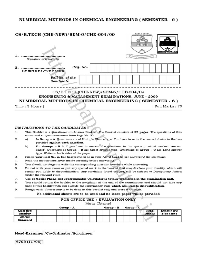 NUMERICAL METHODS IN CHEMICAL ENGINEERING | PDF | Computational Science | Mathematical Objects