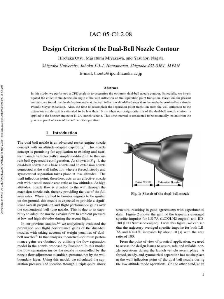 1-1.design Criterion of The Dual-Bell Nozzle Contour PDF | PDF