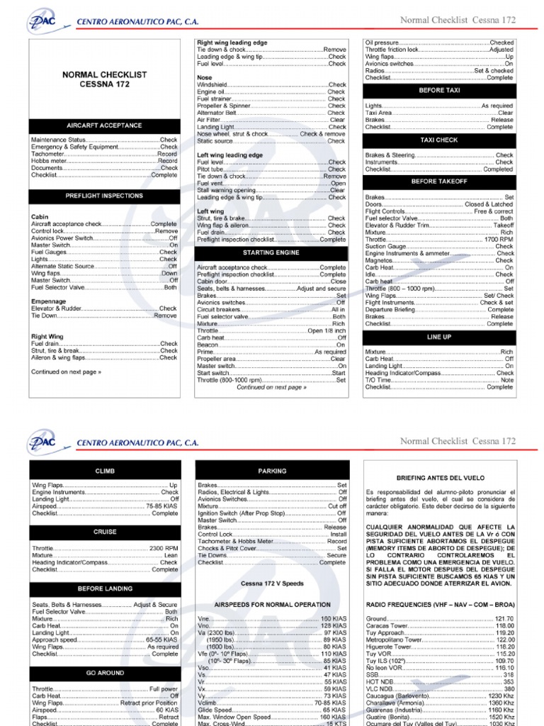 Checklist Normal Cessna 172 PDF | PDF