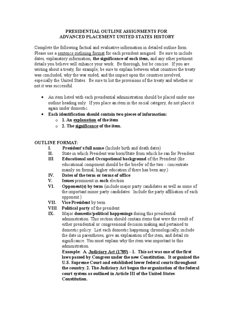 Presidential Outline Assignment Guide | PDF | Gerald Ford | Franklin D ...