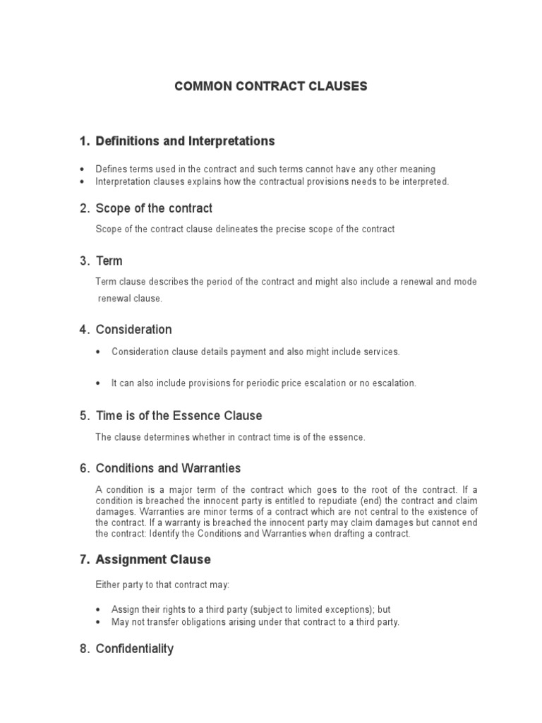 Contract Clauses Common | Download Free PDF | Contract Law | Private Law