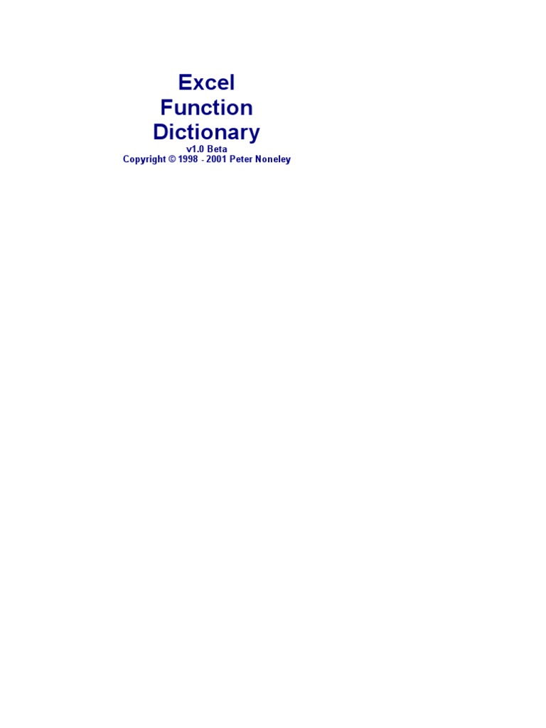 Excel Functions Dictionary | PDF | Microsoft Excel | Numbers