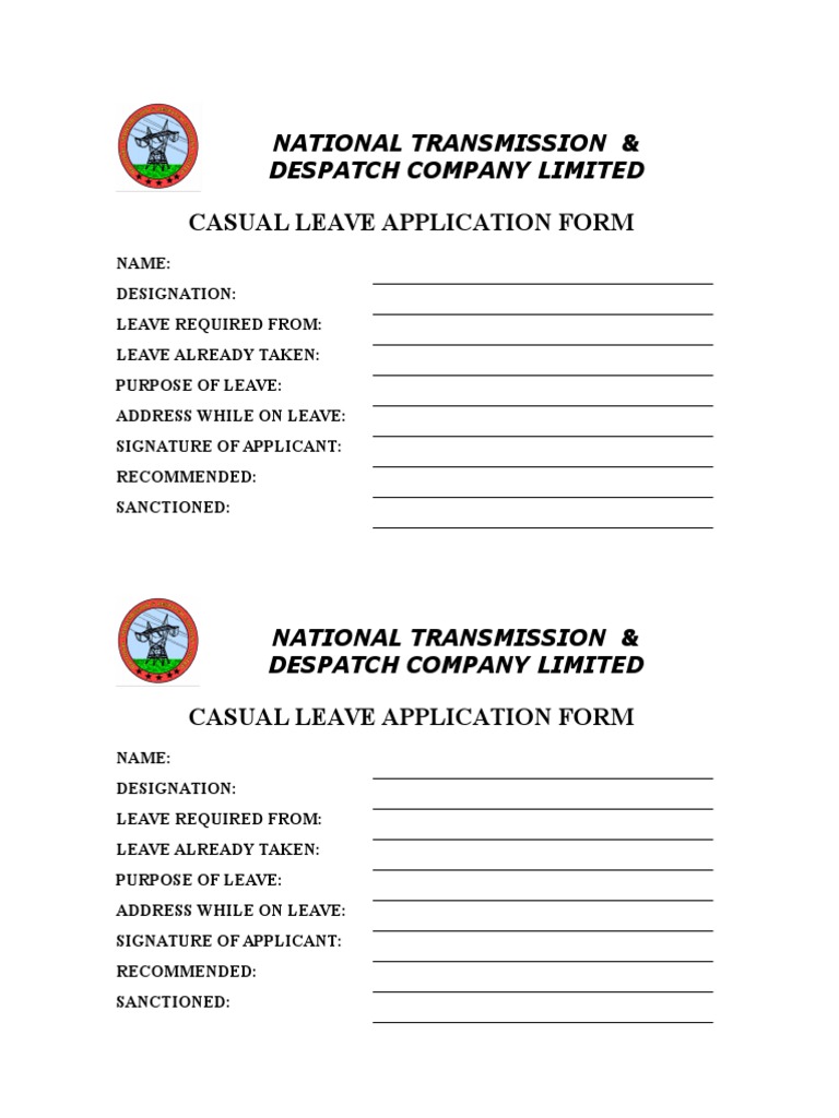 Casual Leave Application Form Template | PDF