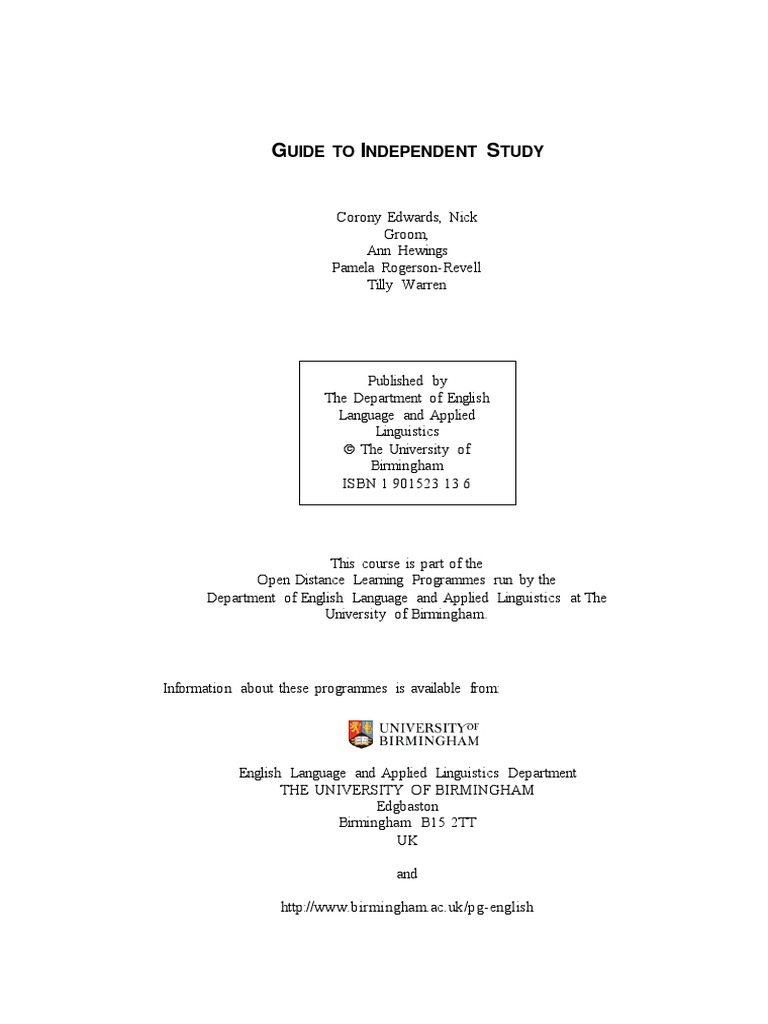 Guide To Independent Study - Update 0115 | PDF | Tutor | Reading (Process)