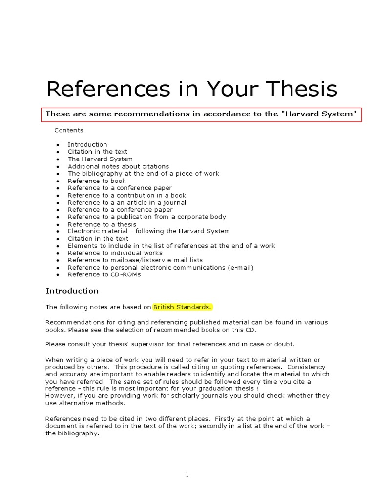 References in Your Thesis: These Are Some Recommendations in Accordance ...