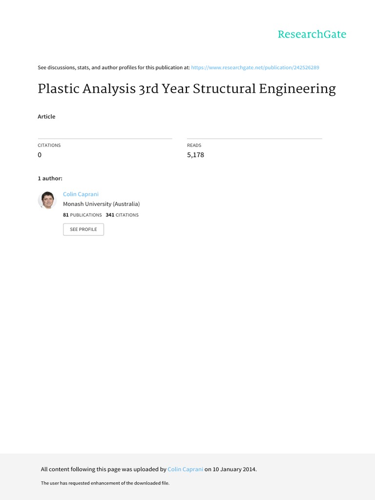 Plastic Analysis 3rd Year Structural Engineering | PDF | Bending | Yield (Engineering)