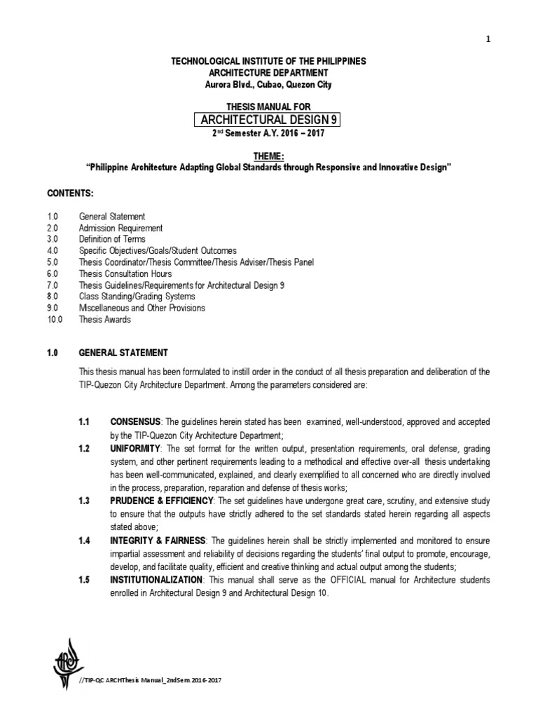 Philippine Architecture Thesis Manual Guide | PDF | Thesis | Goal