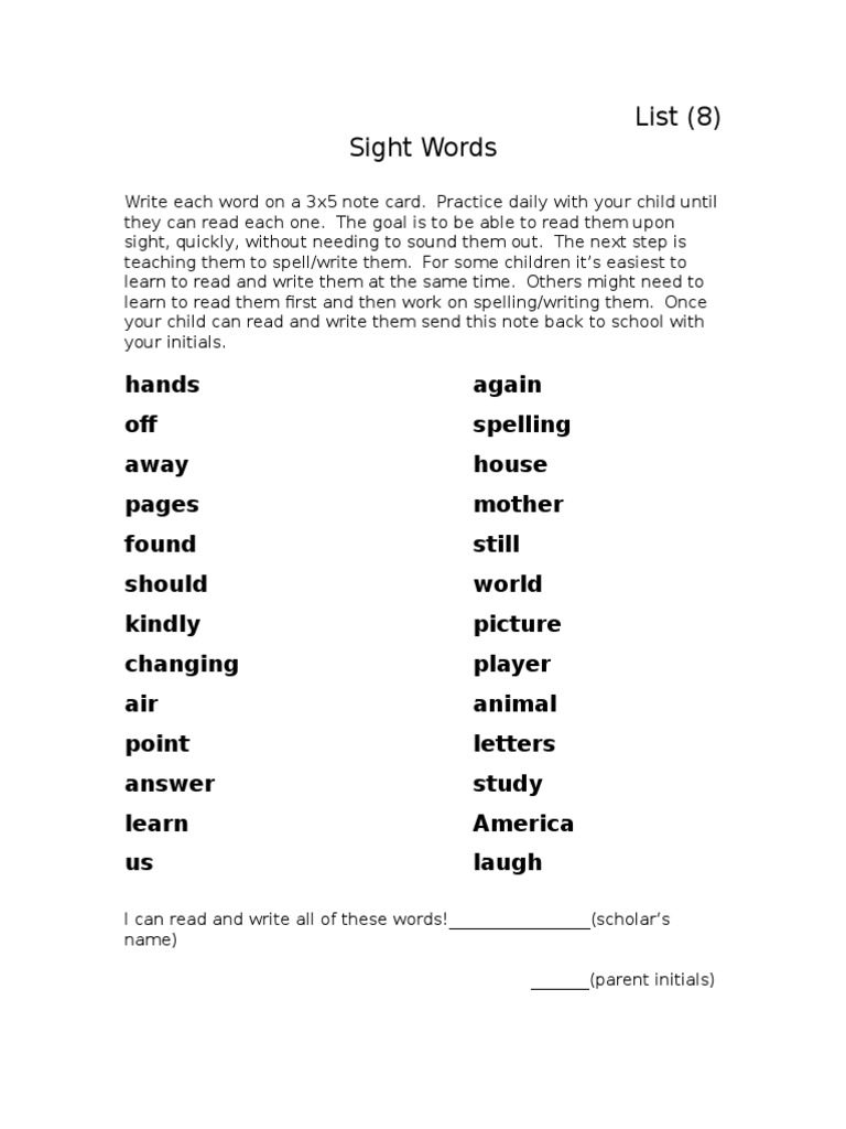 Essential Sight Words for Kids | PDF
