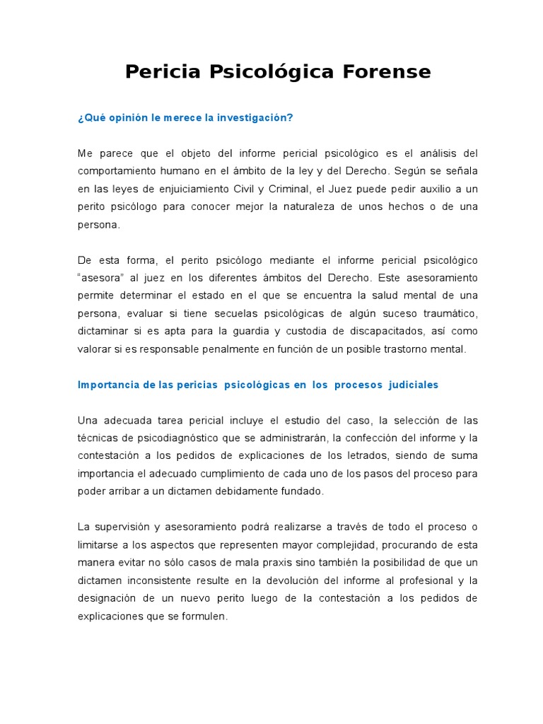 Importancia de la Pericia Psicológica Forense | PDF | Testigo experto ...