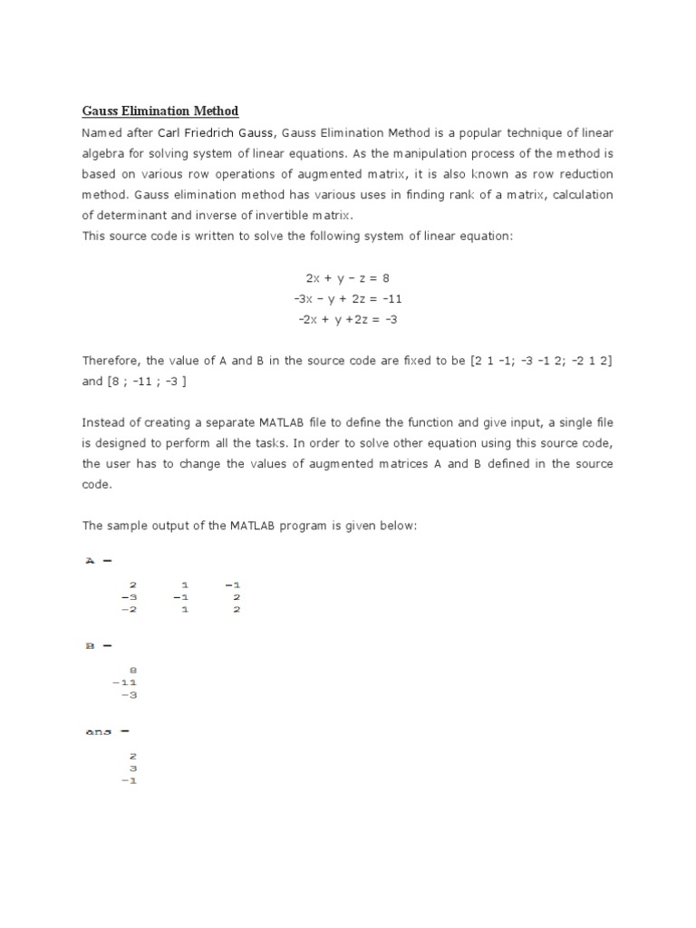 MATLAB Gauss Elimination Guide | PDF | Teaching Methods & Materials