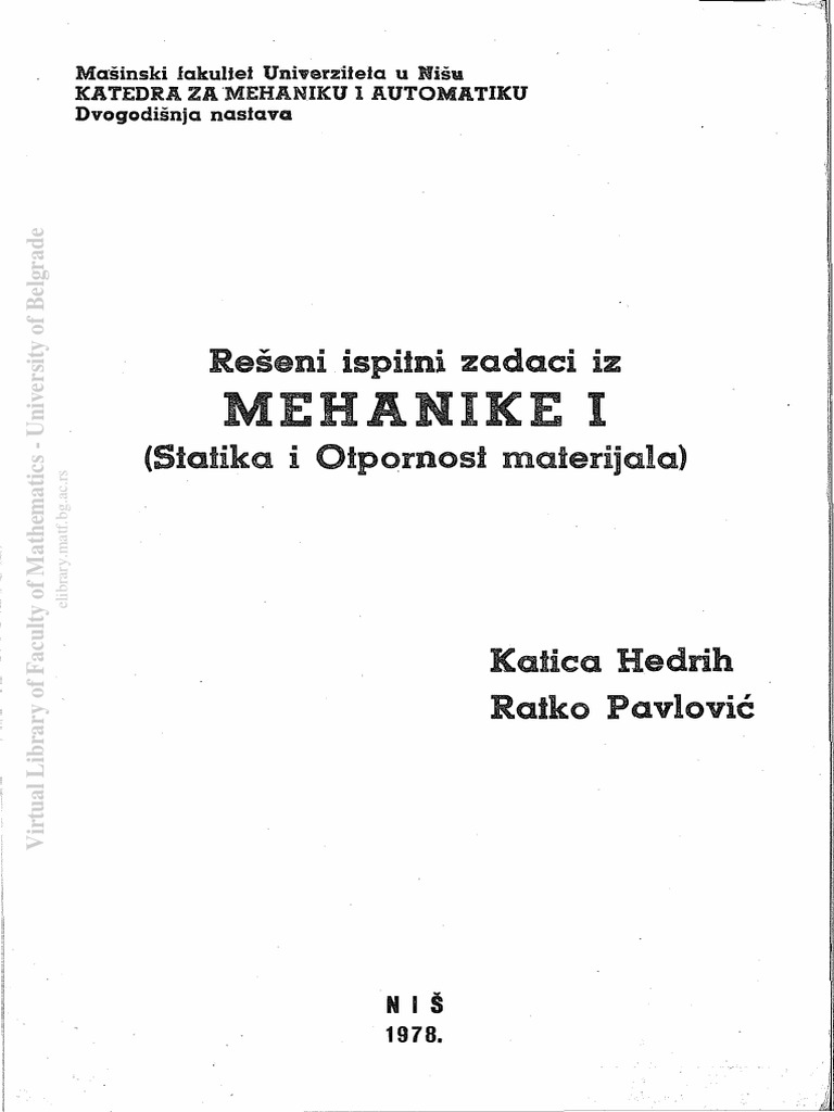 Reseni Ispitni Zadaci Iz TEH MEHANIKE | PDF