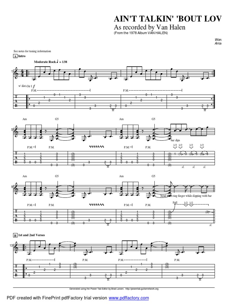 Van Halen - Aint Talkin Bout Love Tab | PDF