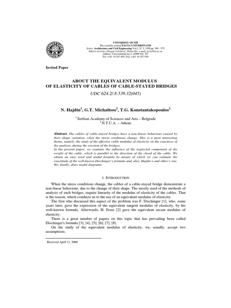 About The Equivalent Modulus of Elasticity of Cables of Cable-Stayed ...