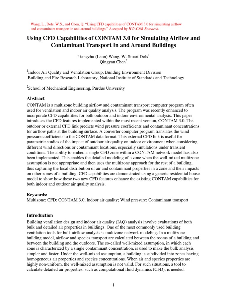 Using CFD Capabilities of CONTAM 3.0 For Simulating Airflow and ...