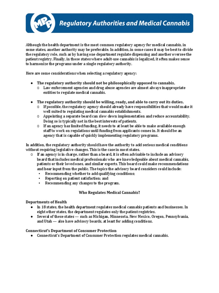 Regulatory Authorities and Medical Cannabis | PDF | Medical Cannabis ...