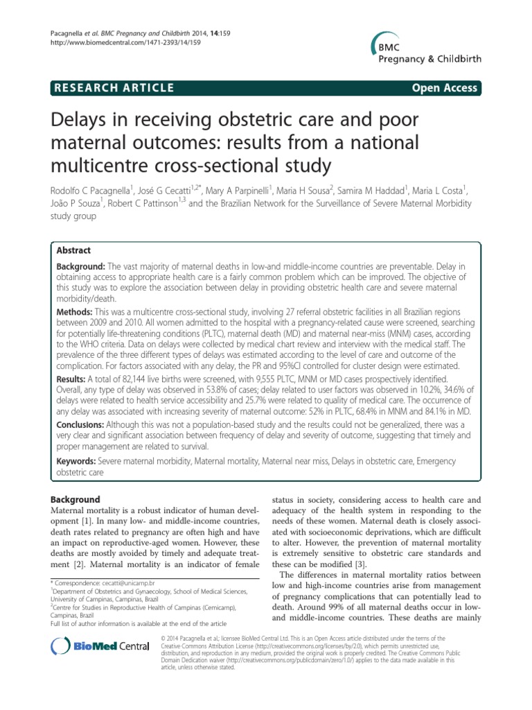Delays in Receiving Obstetric Care and Poor Maternal Outcomes: Results ...
