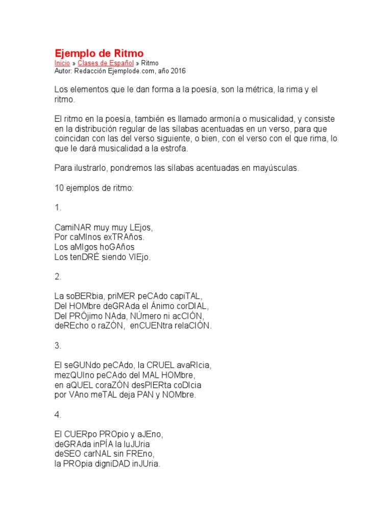 Ejemplo de Ritmo | Ritmo | Rima