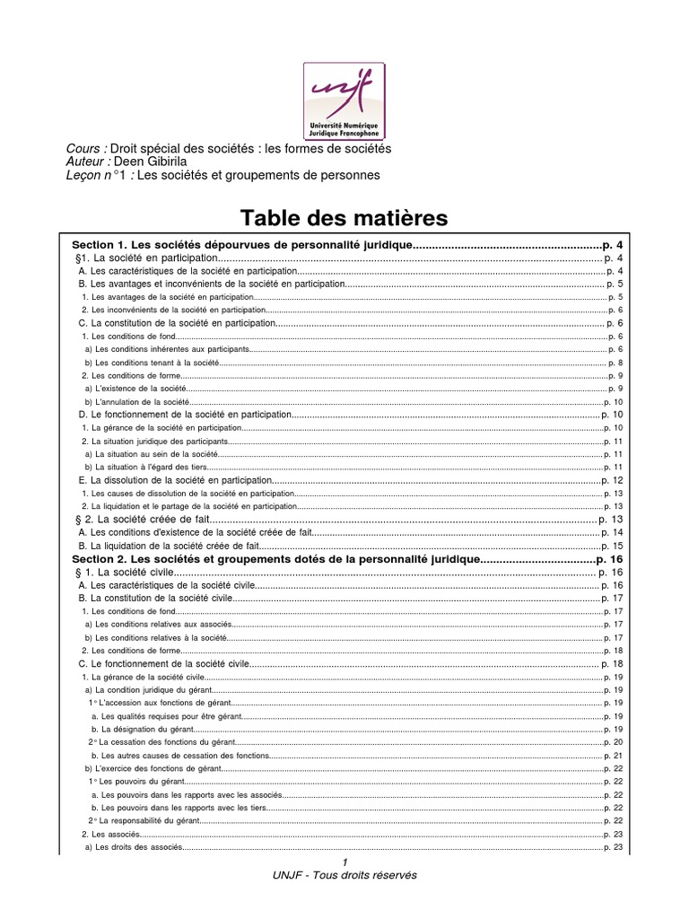 Droit Special Des Societes Les Formes de Societes | Société en nom ... Droit Special Des Societes Les Formes de Societes | Société en nom ...