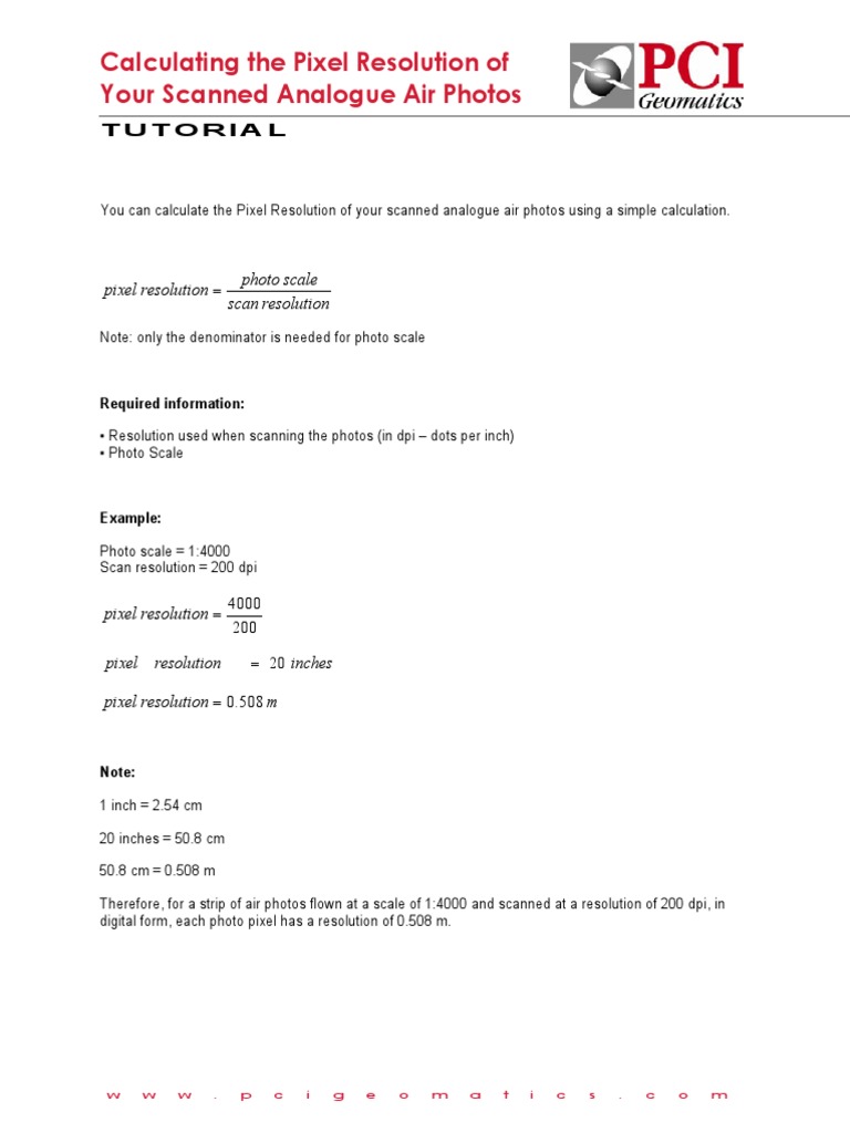 Calculate Pixel Resolution for Scanned Air Photos | PDF | Technology ...