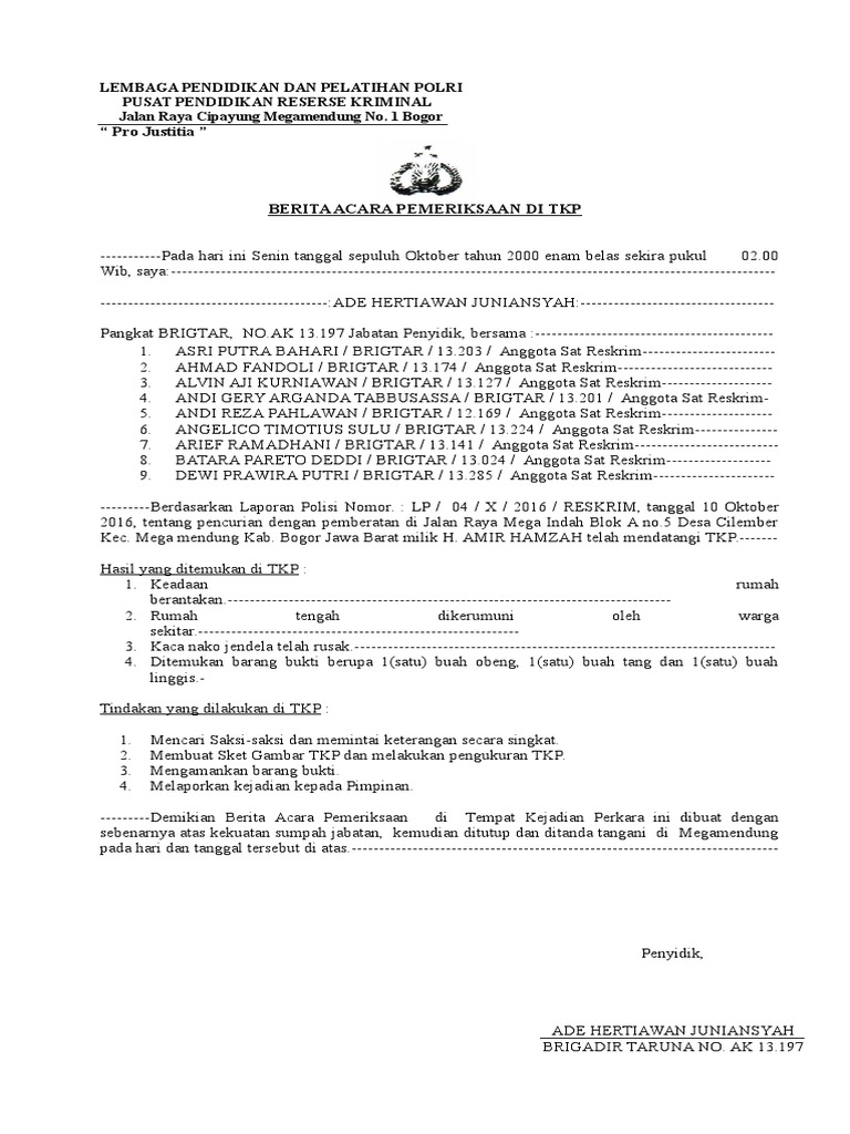 Contoh BAP DI TKP | PDF