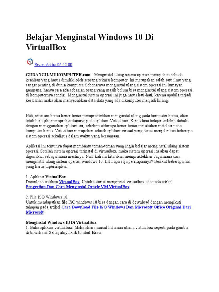 Belajar Menginstal Windows 10 Di VirtualBox | PDF | Game & Aktivitas