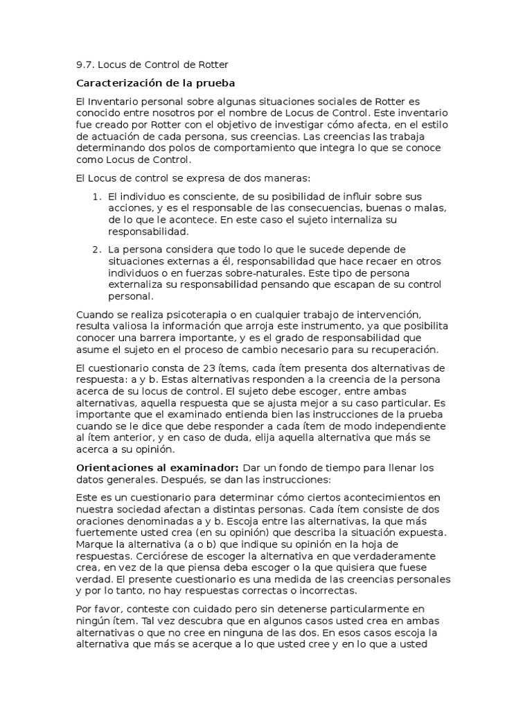 Interpretación Del Inventario de Rotter (Locus de Control) | PDF | Cuestionario | Acción (filosofía)