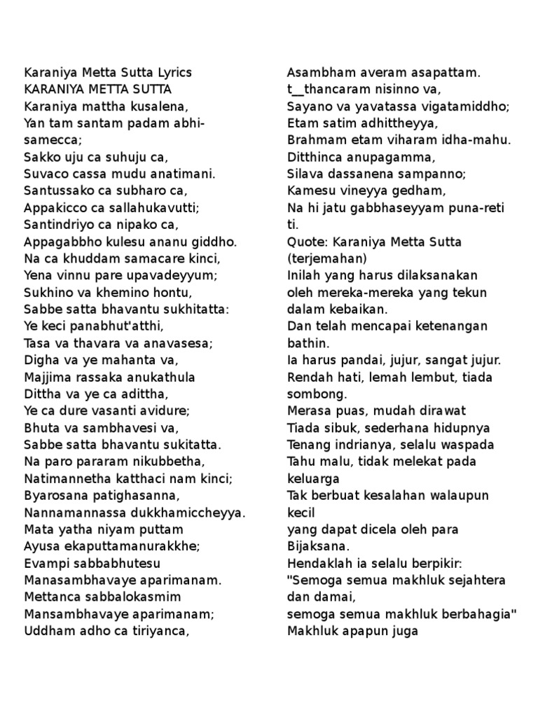 Karaniya Metta Sutta | PDF | Agama & Spiritualitas