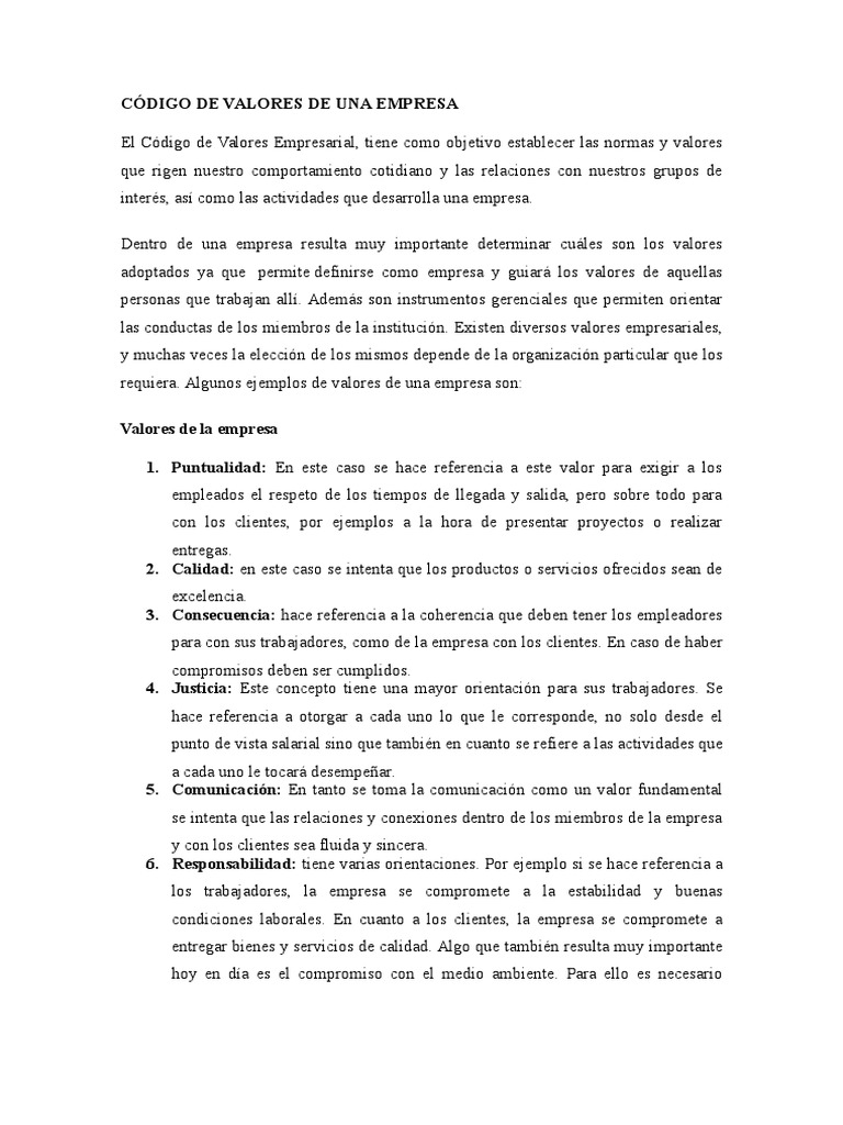 Código de Valores de Una Empresa | PDF
