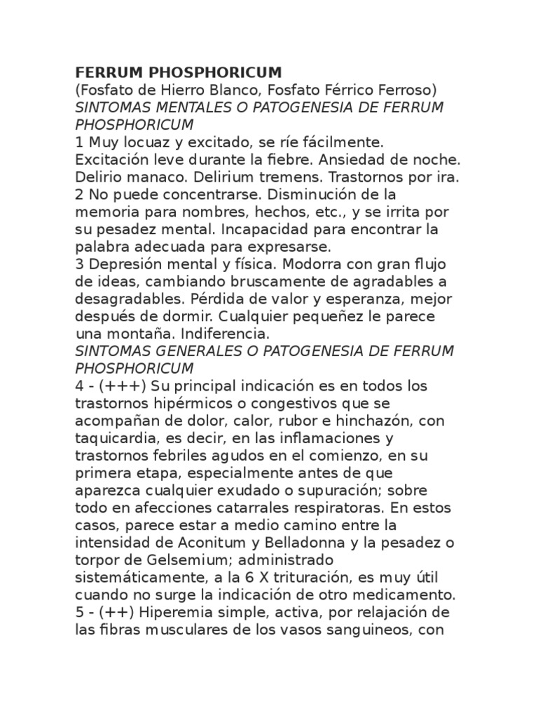 Ferrum Phosphoricum | PDF | Tos | Micción
