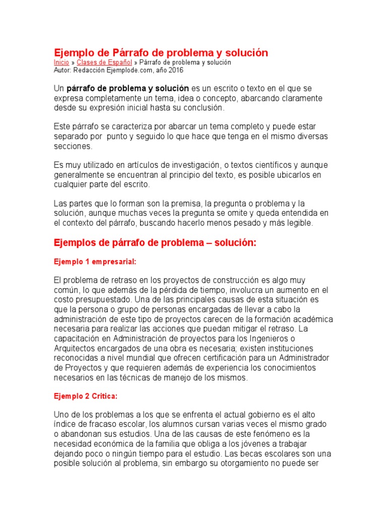 Ejemplo de Párrafo de Problema y Solución | PDF | Diabetes | Dinero