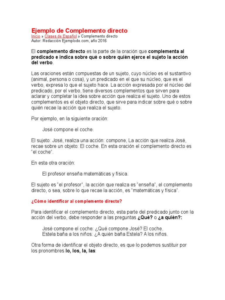 Ejemplo de Complemento Directo | PDF