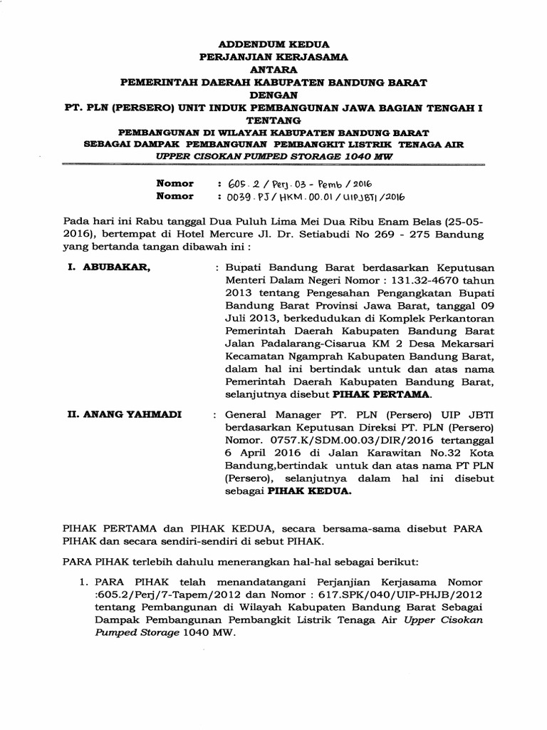 ADDENDUM Ke 2 PKS KBB Upper Cisokan | PDF