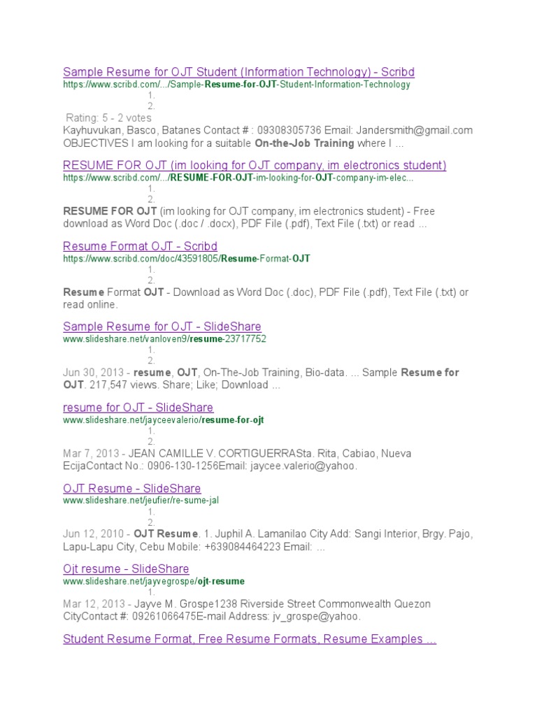 Sample Resume For OJT Student | PDF