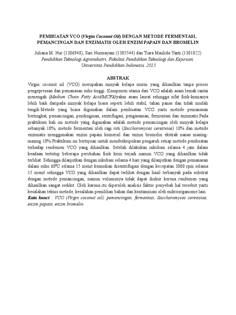 Laporan Produksi Vco | PDF
