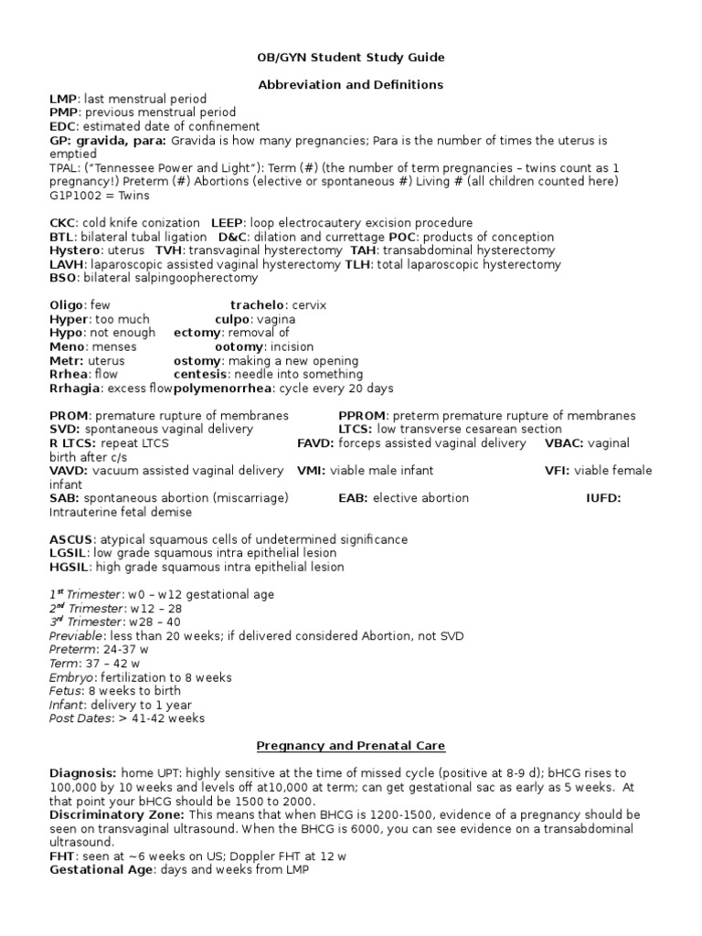 OB/GYN Study Guide: Key Terms & Prenatal Care | PDF | Childbirth ...