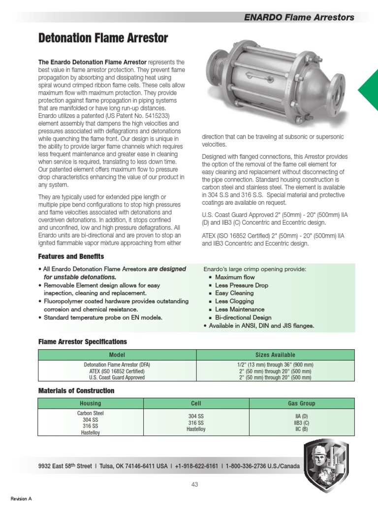Detonation Flame Arrestor: ATEX Certified Model | PDF | Stainless Steel ...