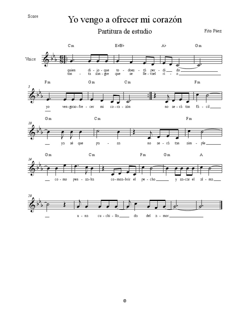Partitura Estudio Canto (Yo Vengo A Ofrecer Mi Corazon) | PDF