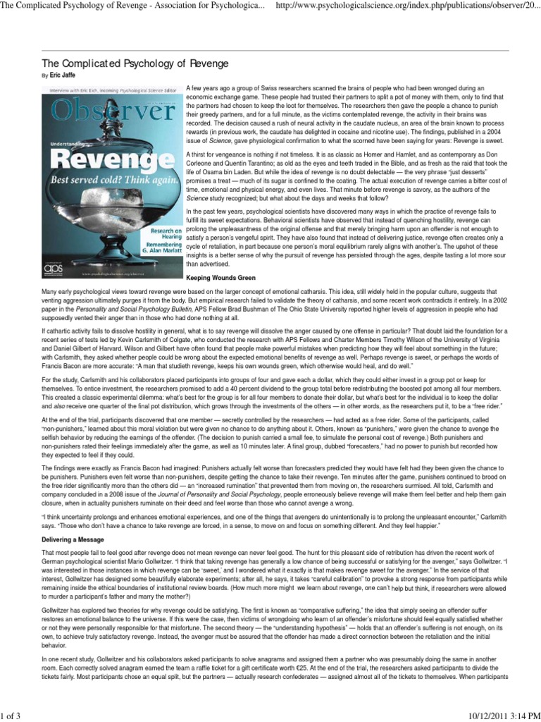 The Complicated Psychology of Revenge - Association For Psychological ...