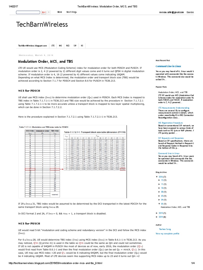 TechBarnWireless - Modulation Order, MCS, and TBS | PDF | Session ...