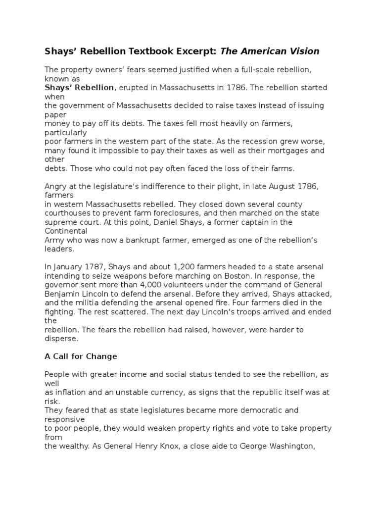 Shays' Rebellion Textbook Excerpt: The American Vision | PDF | The ...