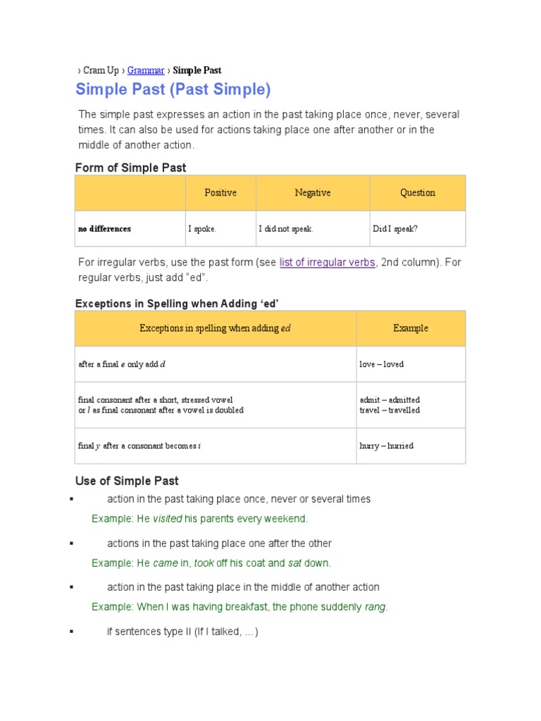 Simple Past (Past Simple) | PDF
